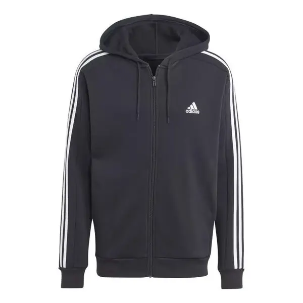 Adidas Fleece 3-stripes Full-zip Hoodie - Black