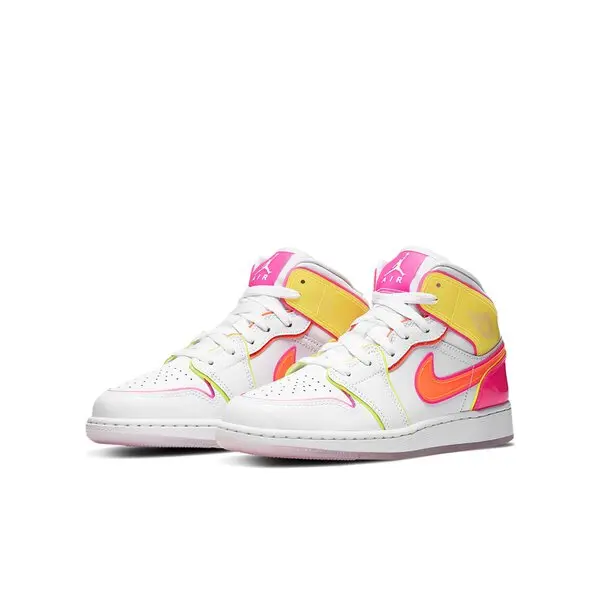 JORDAN 1 Mid Se "edge Glow" Sneakers - White/hyper Crimson/pink Blast
