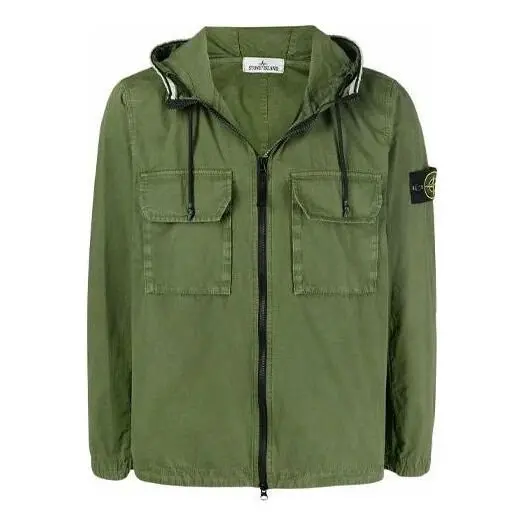 Stone Island Garment Dyed Hooded Shirt Jacket - Olive