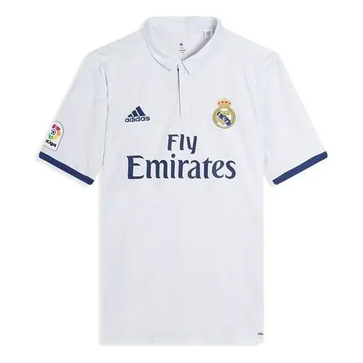 Adidas Real Madrid 16-17 Season Fan Edition Home Alphabet Logo Stripe Sports Soccer/football Short Sleeve Jersey Asia Sizing White - Default Color