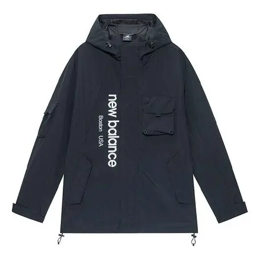 NEW BALANCE Logo Printing Cargo Woven Hooded Jacket - Black