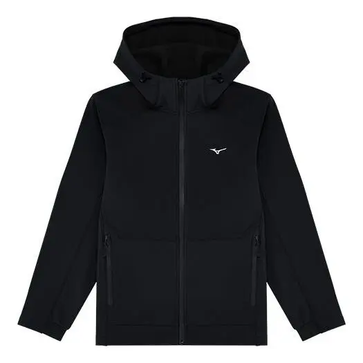 Mizuno Essentials Logo Zip-up Hooded Windbreaker Jacket - Black