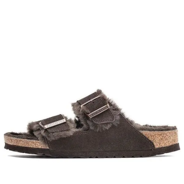 BIRKENSTOCK Arizona Shearling Suede Leather Sandals - Brown