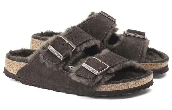 BIRKENSTOCK Arizona Shearling Suede Leather Sandals - Brown