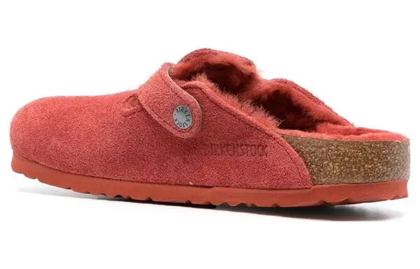 BIRKENSTOCK Boston Shearling Suede Leather Clogs - Red/caramel
