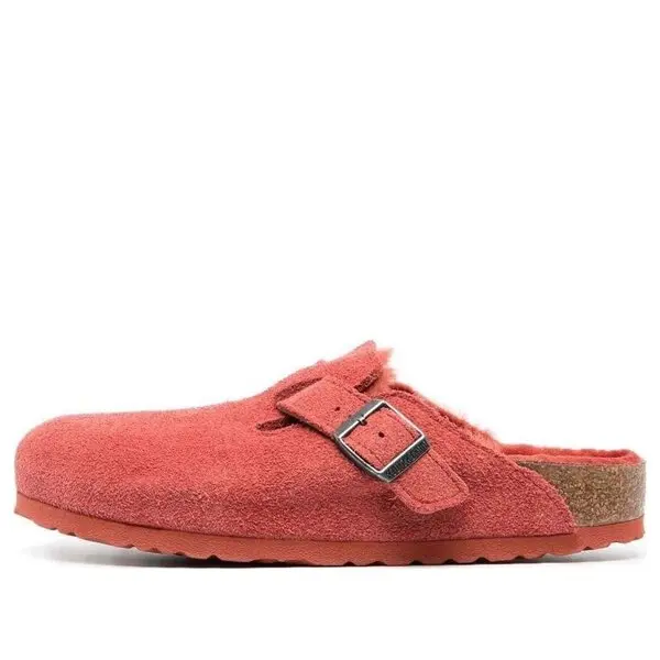 BIRKENSTOCK Boston Shearling Suede Leather Clogs - Red/caramel