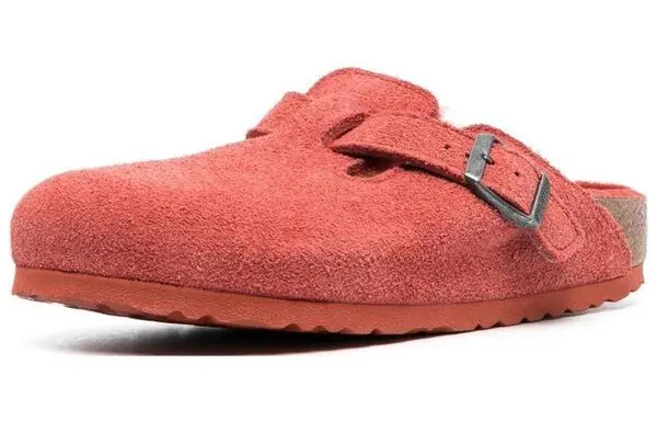 BIRKENSTOCK Boston Shearling Suede Leather Clogs - Red/caramel