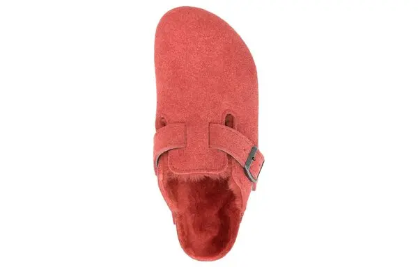 BIRKENSTOCK Boston Shearling Suede Leather Clogs - Red/caramel