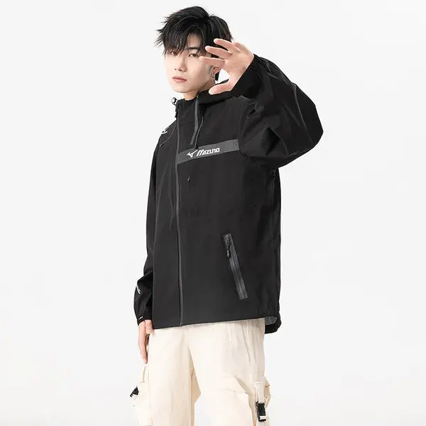 Mizuno Zip-up Hooded Jacket With Logo Detail - Black