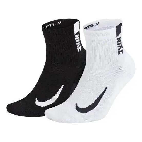 Nike Multiplier Running Ankle Socks 2 Pair Pack - White/black