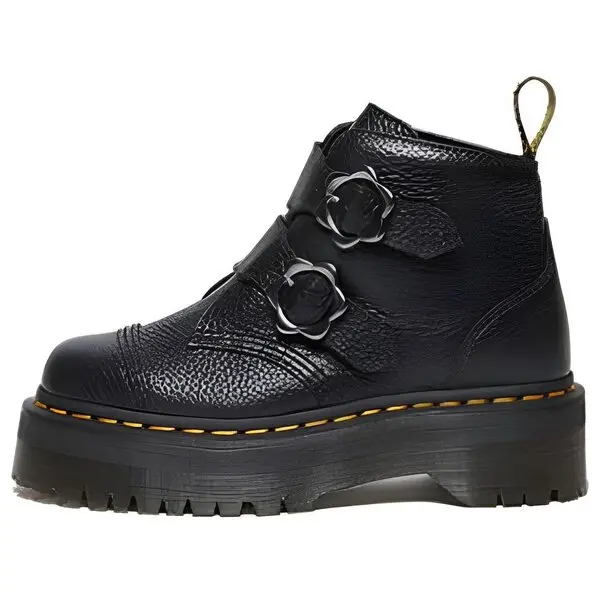 Dr. Martens Devon Flower Buckle Leather Platform Boots - Black