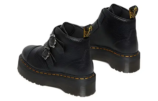 Dr. Martens Devon Flower Buckle Leather Platform Boots - Black