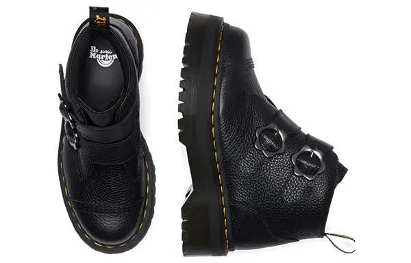 Dr. Martens Devon Flower Buckle Leather Platform Boots - Black