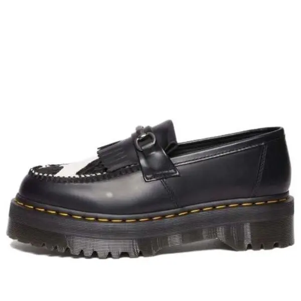 Dr. Martens Adrian Snaffle Hair On & Leather Cow Print Kiltie Loafers - Black