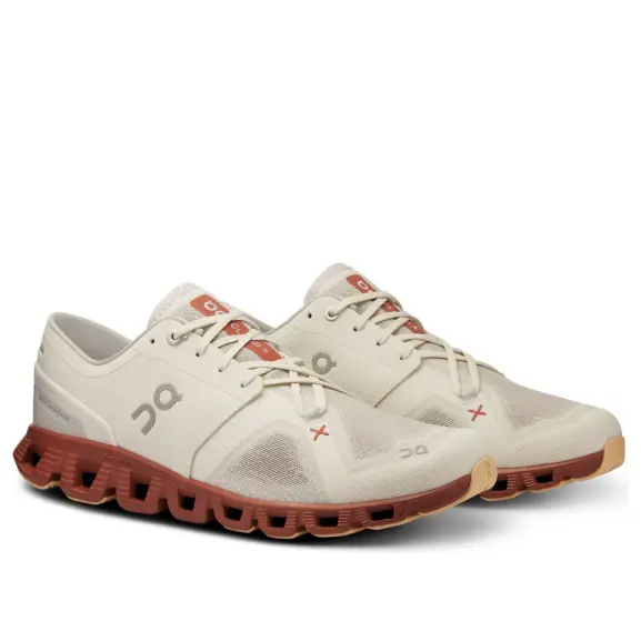 On Cloud X 3 Athletic Sneakers - Beige/burgundy