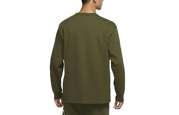 Nike Solid Color Long Sleeves Round Neck Pullover Pocket Long Sleeves Green T-shirt