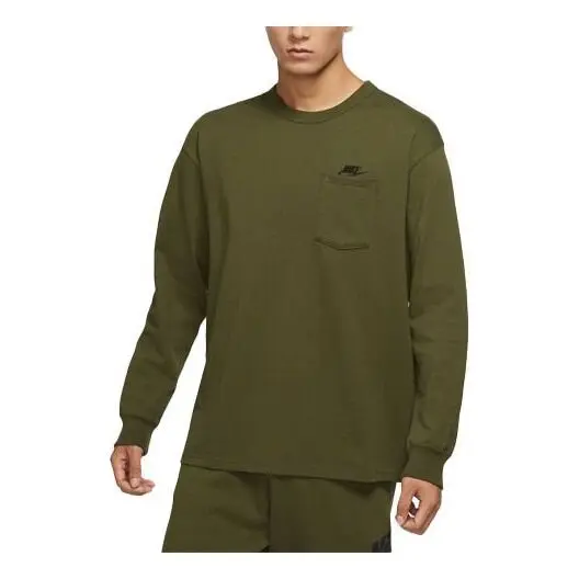 Nike Solid Color Long Sleeves Round Neck Pullover Pocket Long Sleeves Green T-shirt - Default Color
