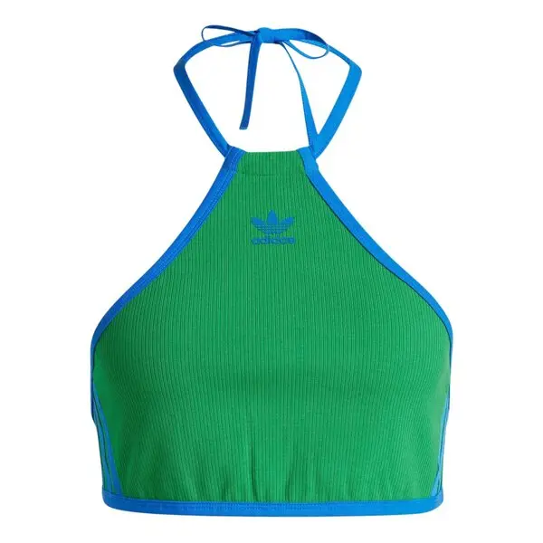Adidas Originals Rib Neck Halter Top - Green/blue