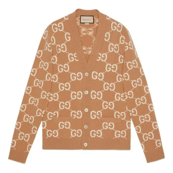 Gucci Gg Wool Jacquard Cardigan - Beige