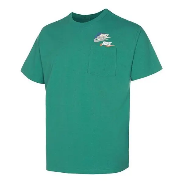 Nike Logo Pattern Round Neck Short Sleeve Green T-shirt - Multi-color