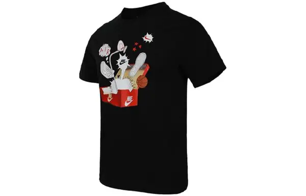 Nike Cartoon Shoes Box Logo Printing Round Neck Sports Short Sleeve Black T-shirt - Multi-color