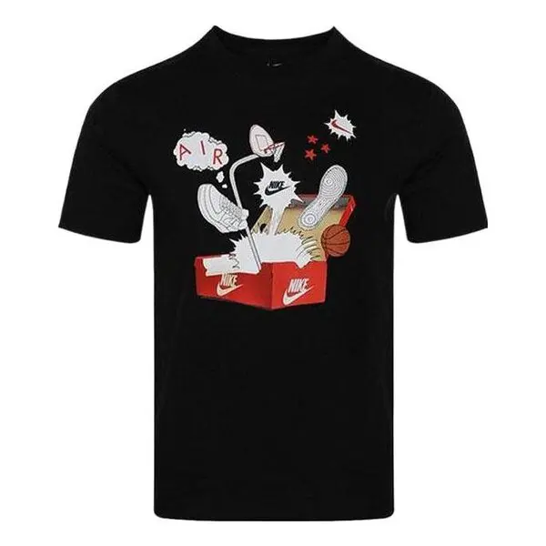 Nike Cartoon Shoes Box Logo Printing Round Neck Sports Short Sleeve Black T-shirt - Multi-color