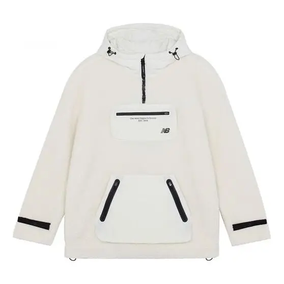 NEW BALANCE Fleece Pullover Hoodie - White/black