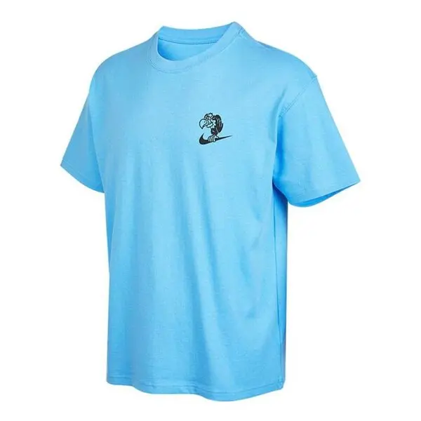 Nike Cartoon Pattern Printing Casual Round Neck Short Sleeve Blue T-shirt - Multi-color