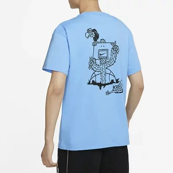 Nike Cartoon Pattern Printing Casual Round Neck Short Sleeve Blue T-shirt - Multi-color