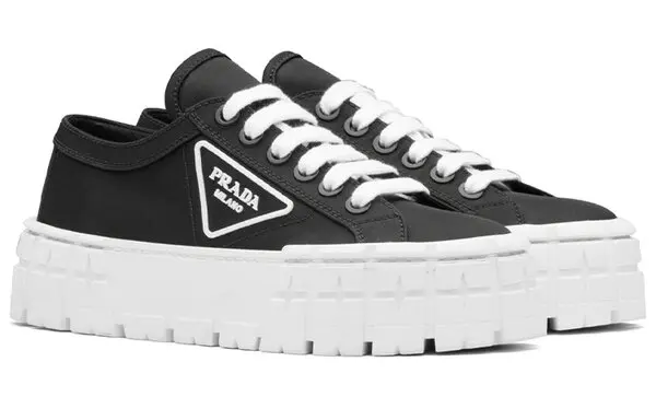 Prada Double Wheel Re-nylon Gabardine Sneakers - Black/white
