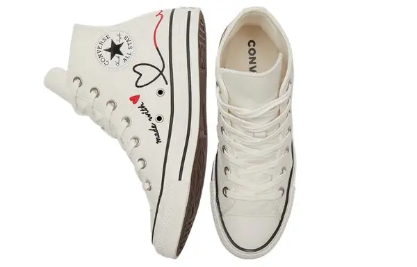CONVERSE Chuck Taylor All Star High Top Sneakers With Embroidered Heart Detail - White