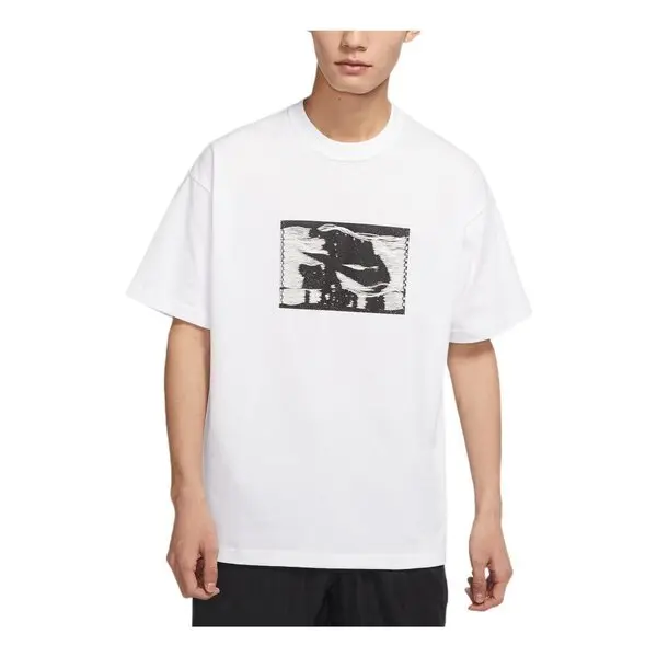 Nike Alphabet Logo Pattern Printing Round Neck Pullover Short Sleeve White T-shirt - Multi-color