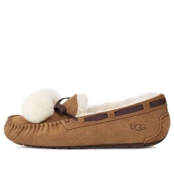 UGG Dakota Moccasin Slippers With Pom Detail - Brown/tan