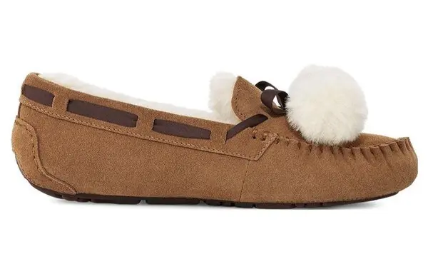 UGG Dakota Moccasin Slippers With Pom Detail - Brown/tan