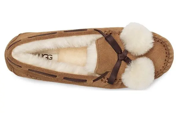 UGG Dakota Moccasin Slippers With Pom Detail - Brown/tan