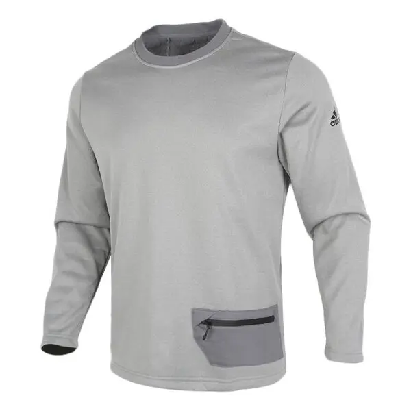 Adidas Fleece Lined Long Sleeve Crewneck With Zippered Pocket - Grey