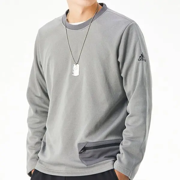 Adidas Fleece Lined Long Sleeve Crewneck With Zippered Pocket