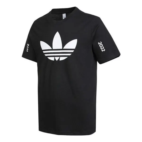 Adidas Originals Trefoil C Tee1 Large Logo Round Neck Casual Short Sleeve Black T-shirt - Multi-color