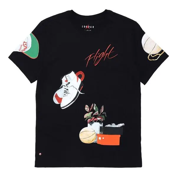JORDAN Shoes Pattern Printing Round Neck Pullover Short Sleeve Black T-shirt - Default Colorway