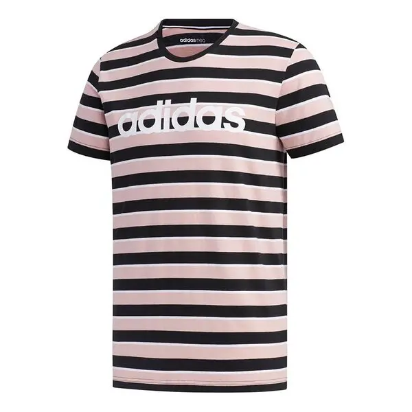 Adidas Neo Esntl Lg S T3 Logo Printing Stripe Sports Short Sleeve T-shirt - Pink