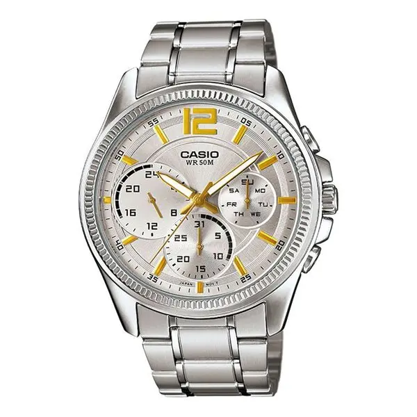 Casio Enticer Series Quartz Analog Watch With Stainless Steel Bracelet - Silver