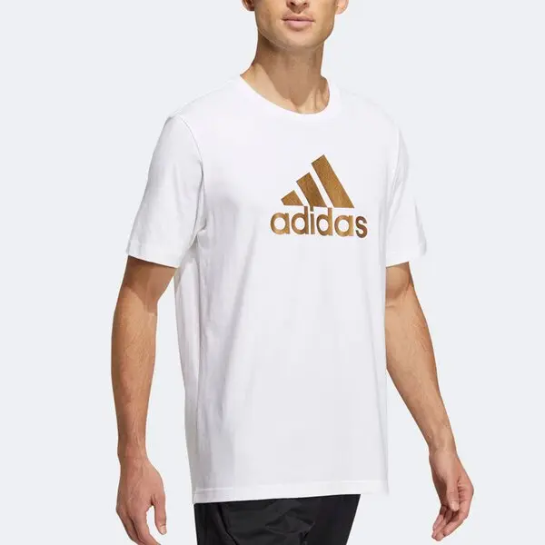 Adidas Large Logo Printing Sports Short Sleeve White - Multi-color