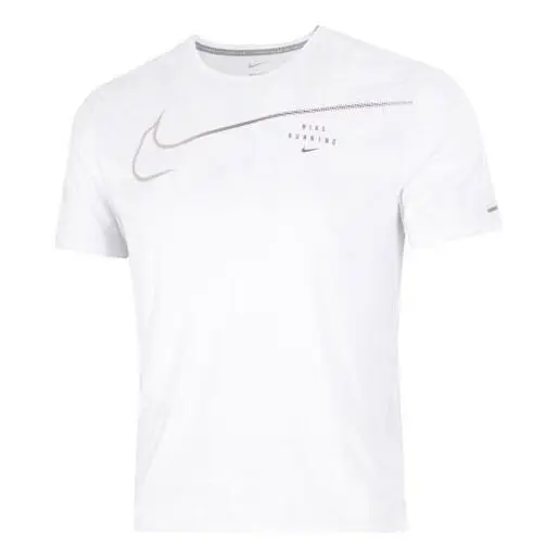 Nike Large Logo Sports Training Breathable Quick Dry Round Neck Short Sleeve White T-shirt - Multi-color
