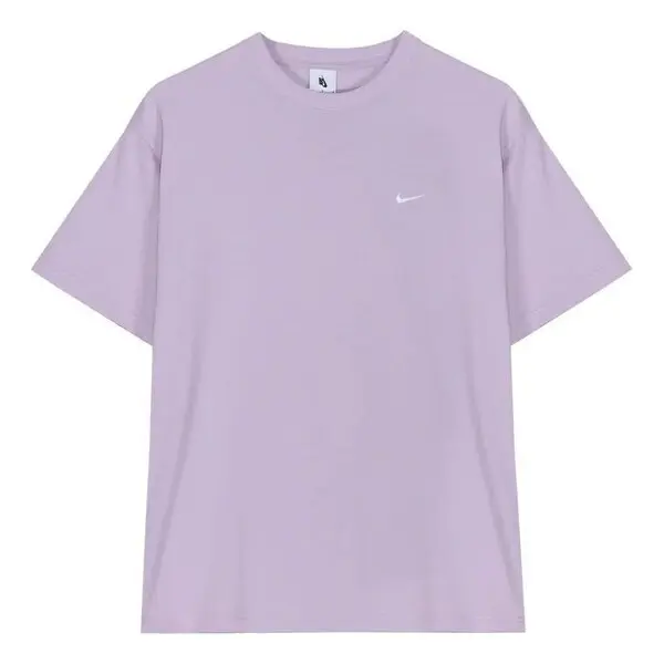 Nike Solid Color Cotton Embroidered Logo Round Neck Short Sleeve Purple T-shirt - Multi-color