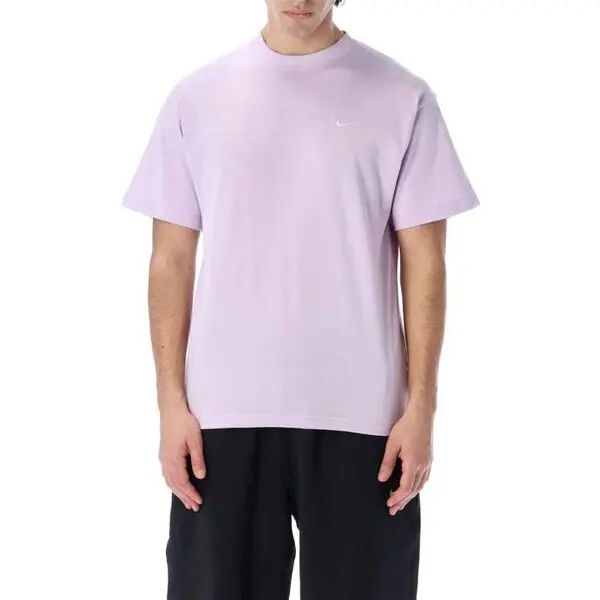 Nike Solid Color Cotton Embroidered Logo Round Neck Short Sleeve Purple T-shirt - Multi-color