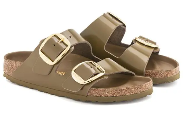 BIRKENSTOCK Arizona Big Buckle Natural Leather Patent Sandals - Olive Green