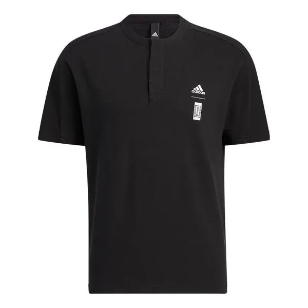 Adidas Solid Color Brand Logo Printing Round Neck Short Sleeve Black T-shirt - Multi-color