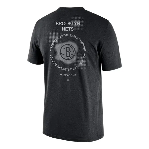 Nike Brooklyn Nets Geometry Pattern Logo Printing Round Neck Short Sleeve Black T-shirt - Multi-color