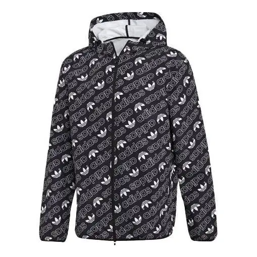 Adidas Originals Full Print Hooded Windbreaker Jacket - Black