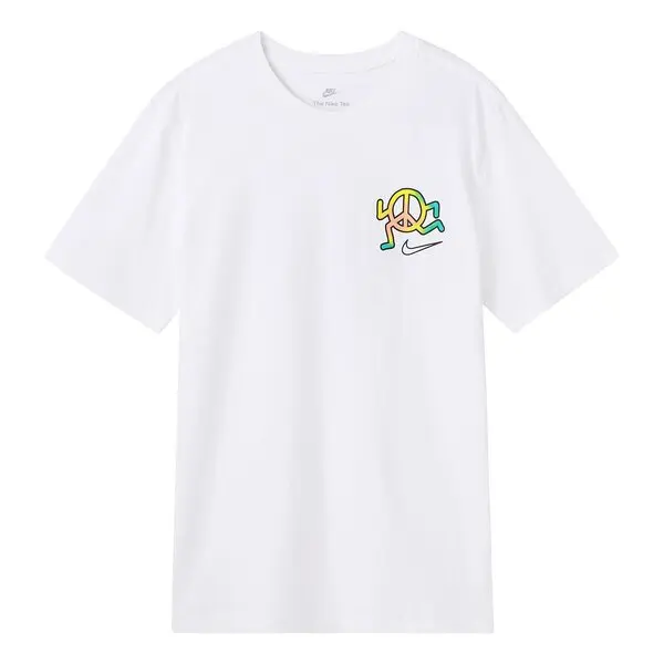 Nike Back Alphabet Geometry Printing Sports Round Neck Short Sleeve White - Multi-color